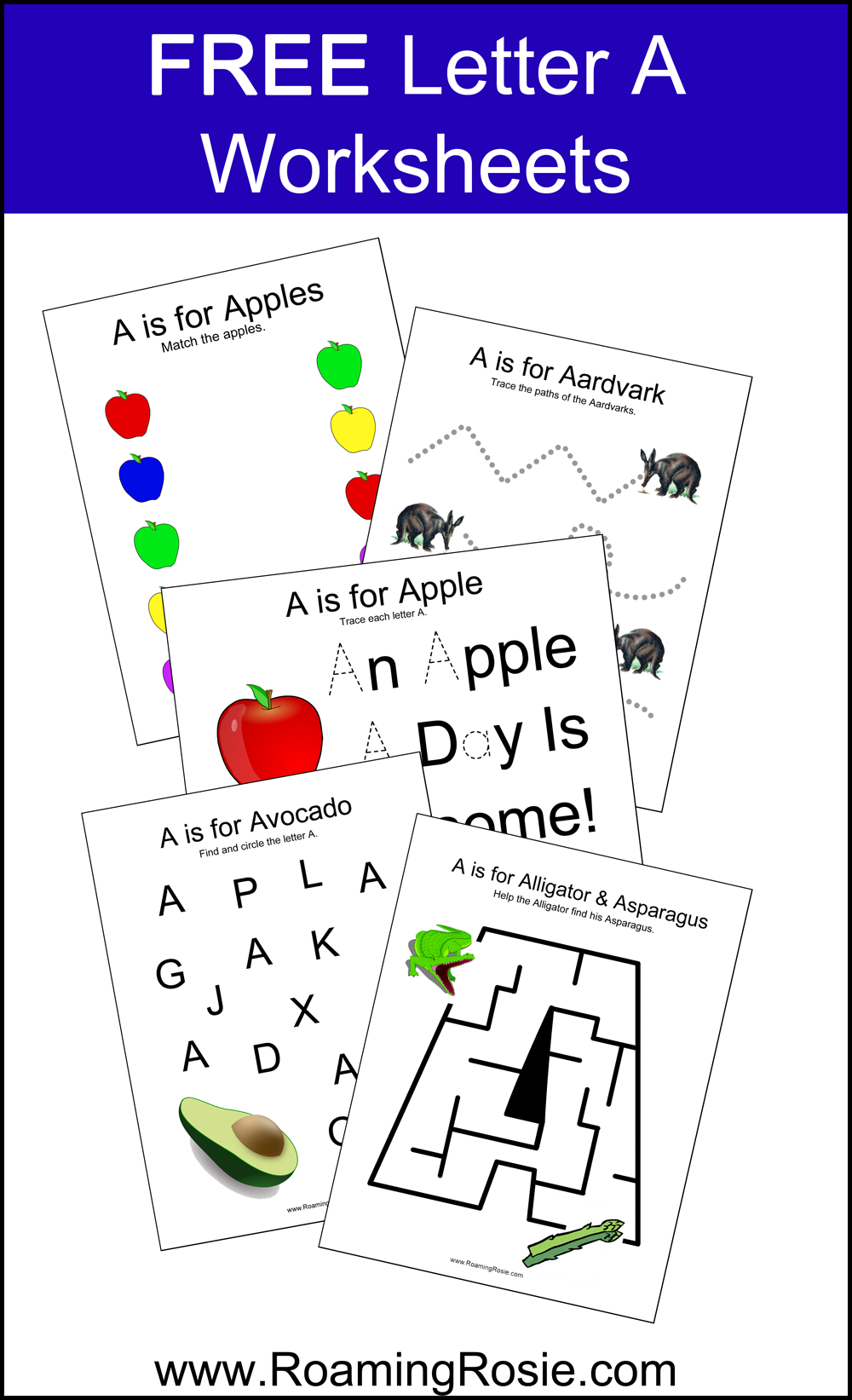 Letter A: Free Alphabet Worksheets for Kids | Roaming Rosie