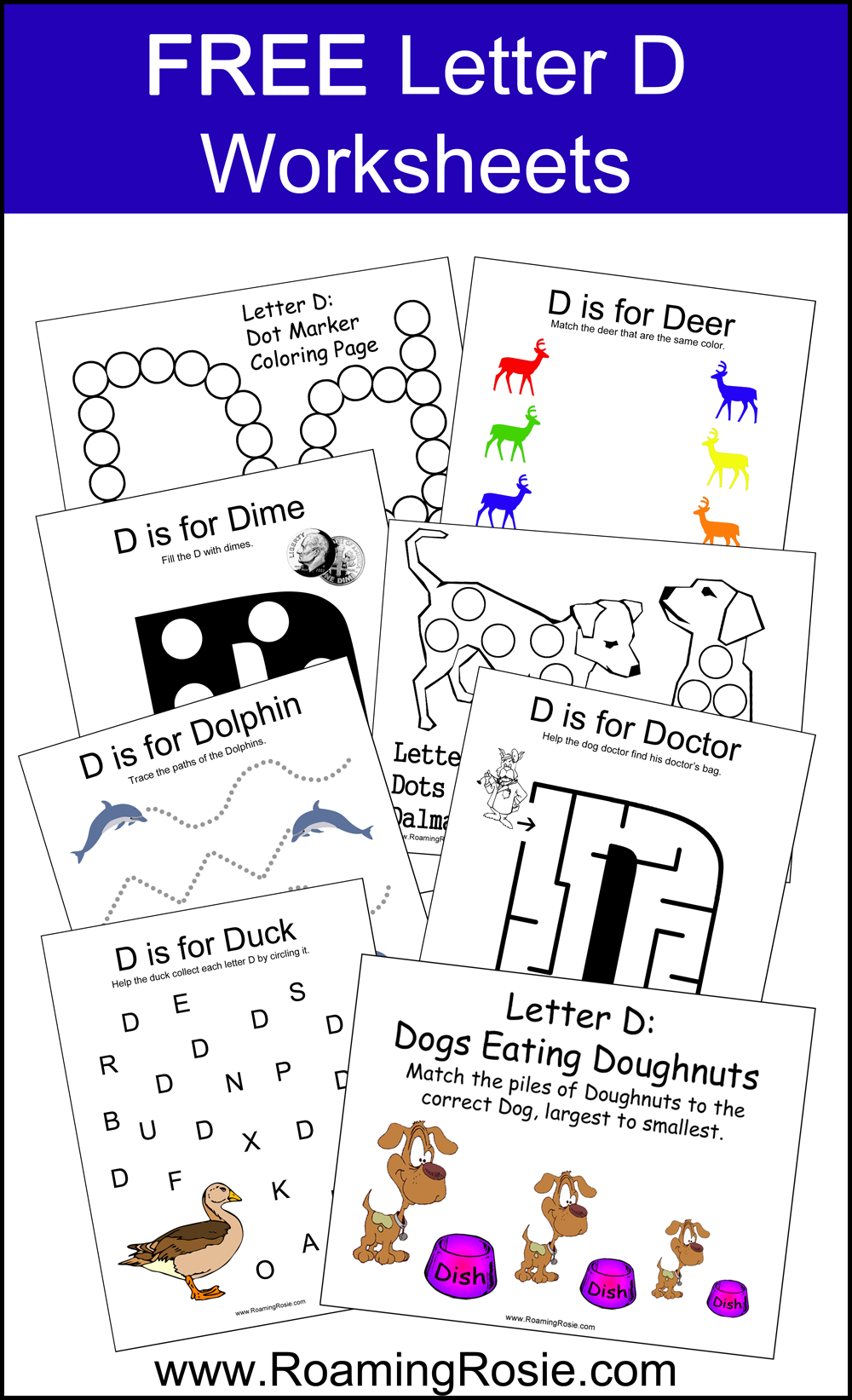 Letter D: Free Alphabet Worksheets for Kids | Roaming Rosie
