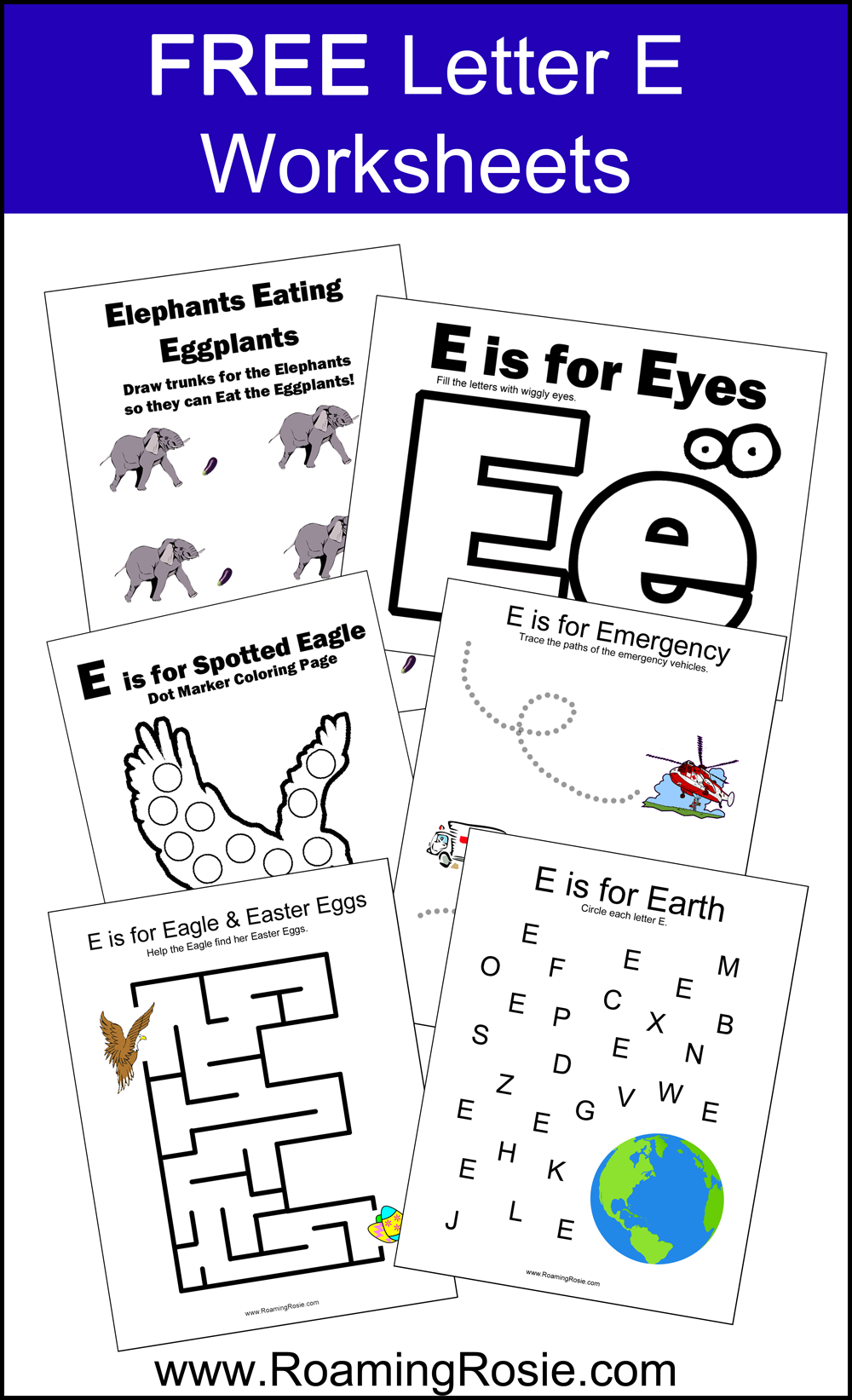 Letter E: Free Alphabet Worksheets for Kids | Roaming Rosie