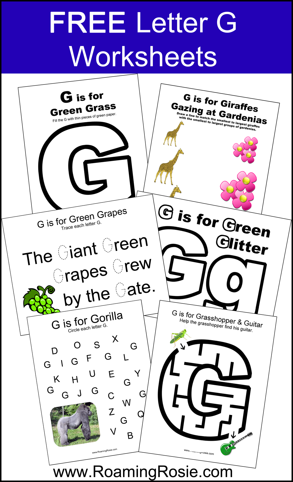 Letter G: Free Alphabet Worksheets for Kids | Roaming Rosie